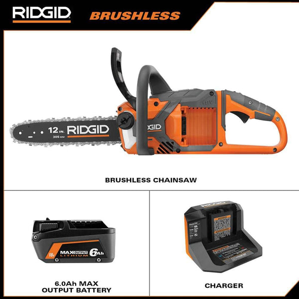 18V Brushless 12 in. Electric Battery Chainsaw with 6.0 Ah MAX Output ...