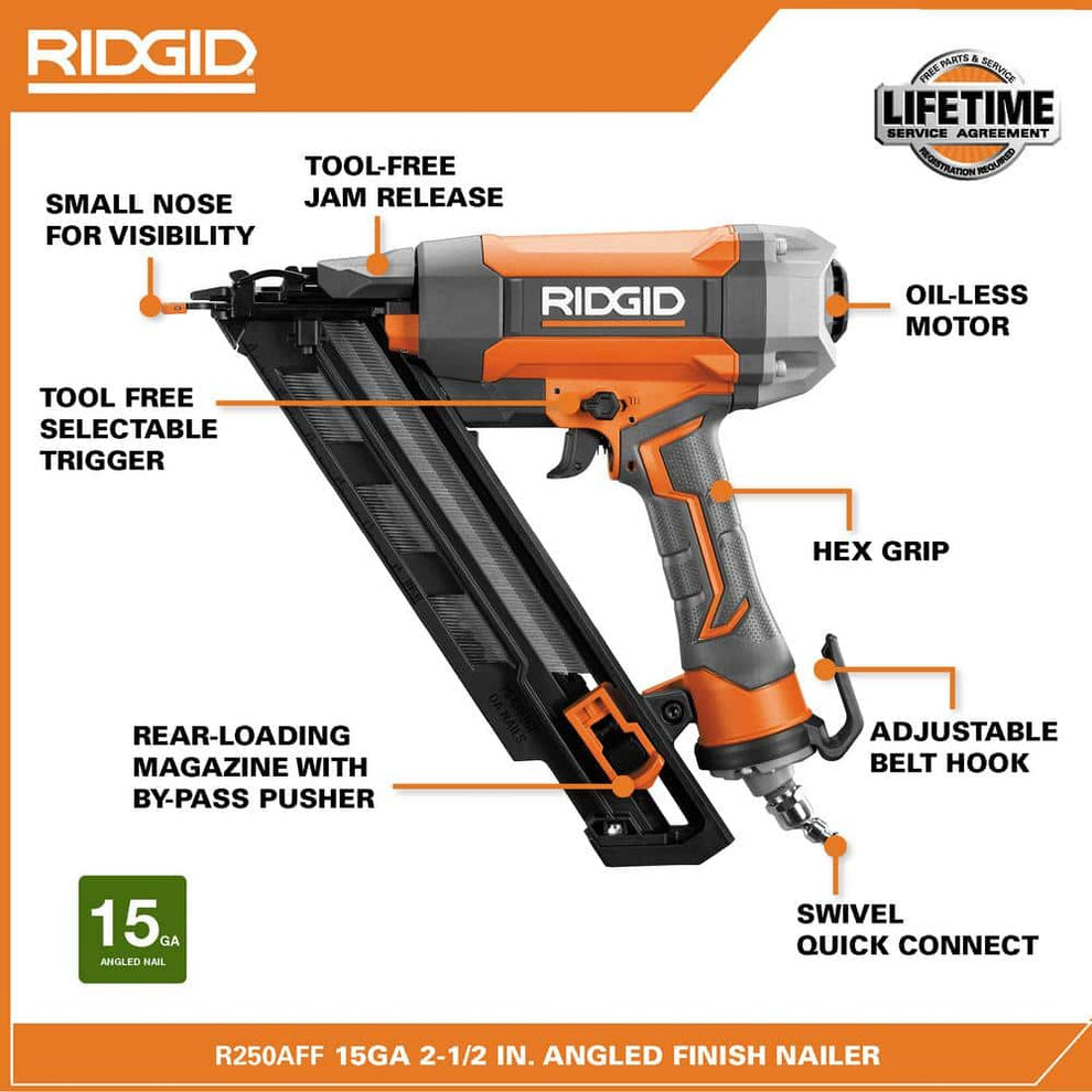 Pneumatic 15-Gauge 2-1/2 in. Angled Finish Nailer with CLEAN DRIVE Tec ...
