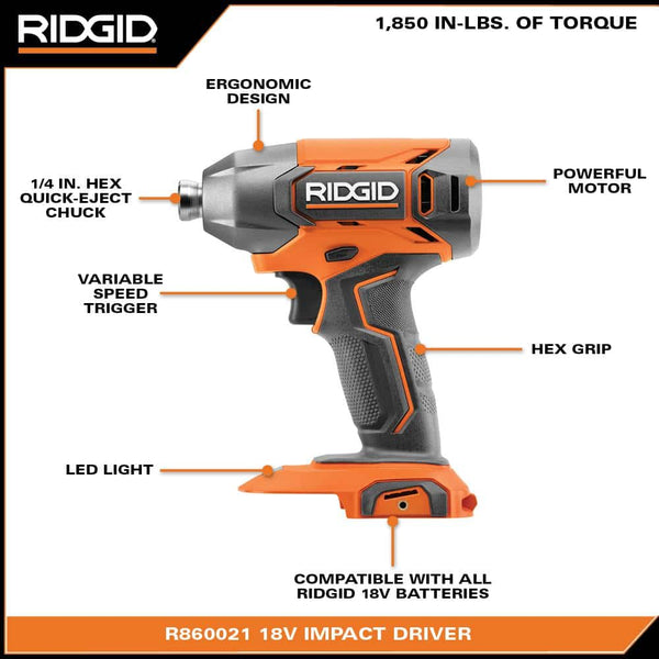 18V Cordless 1/4 in. Impact Driver (Tool Only) – RIDGID