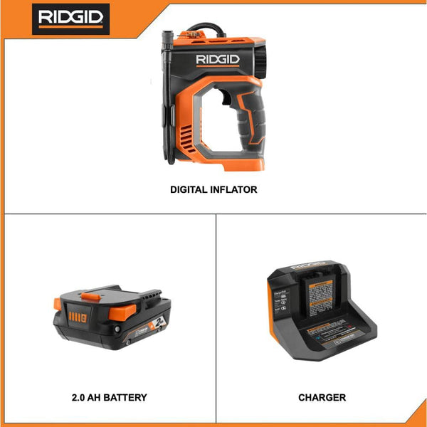 18V Cordless Portable Inflator Kit with 2.0 Ah Battery and Charger – RIDGID