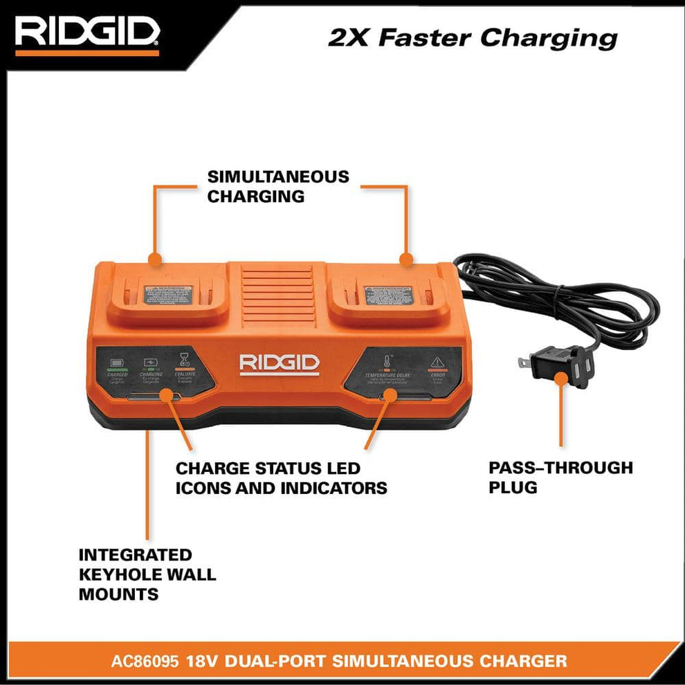18V Dual Port Simultaneous Charger – RIDGID